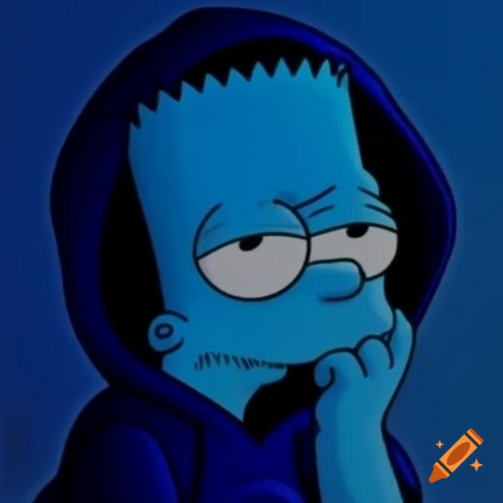 Blue-toned character resembling Simpsons in dark hoodie with ...