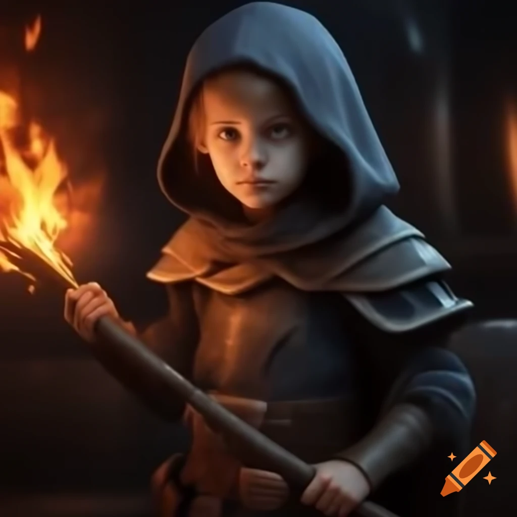 Rebel fantasy male child with fire on Craiyon