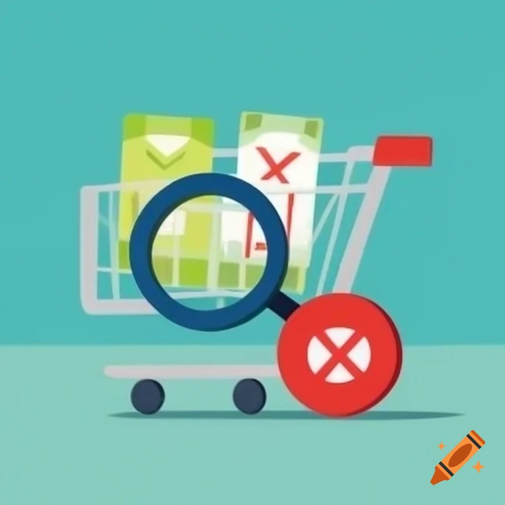 Magnifying glass over shopping cart representing consumer awareness on ...