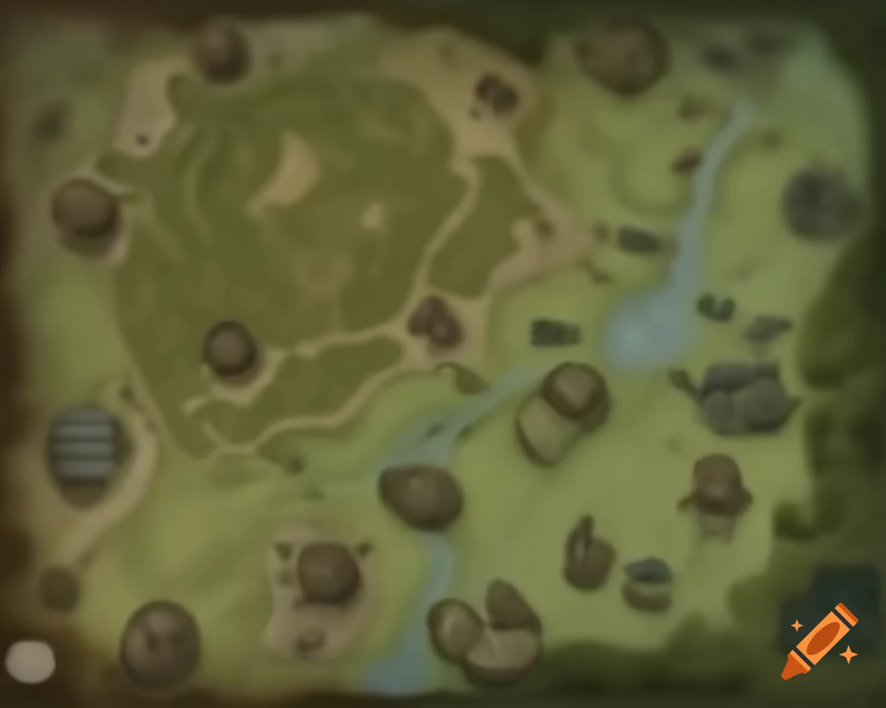 Detailed overhead map of a valley with diverse terrains and farm ...