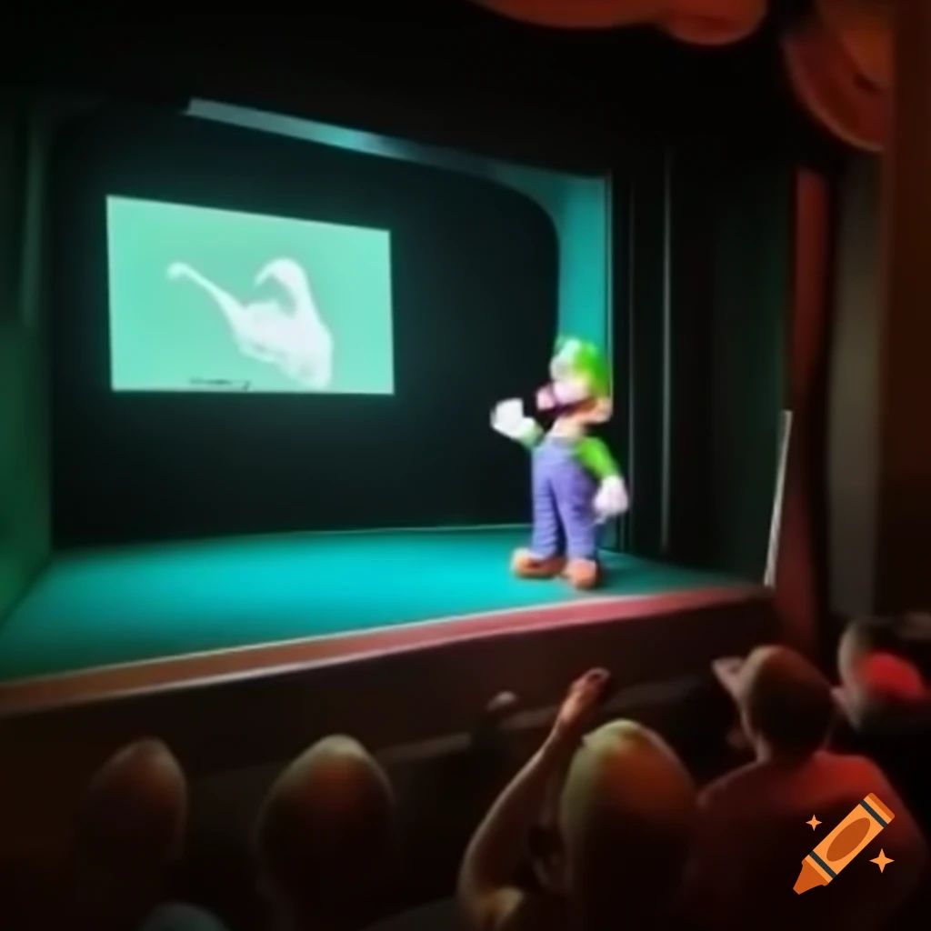 Luigi from Mario Bros presenting TED Talk on ghost hunting with haunted ...