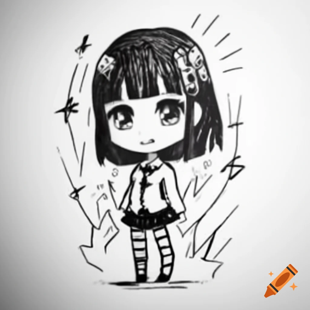Stylized pen drawing of Chibi Maruko-chan with punk rock flair on Craiyon