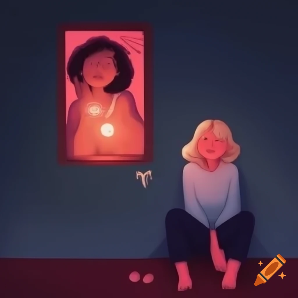 Split-screen comic showing two people expressing emotions, one uncertain in dark room, the other ...