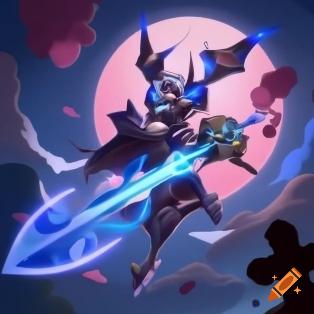 Anime siren knight in armor and wizard hat flying with stained glass ...