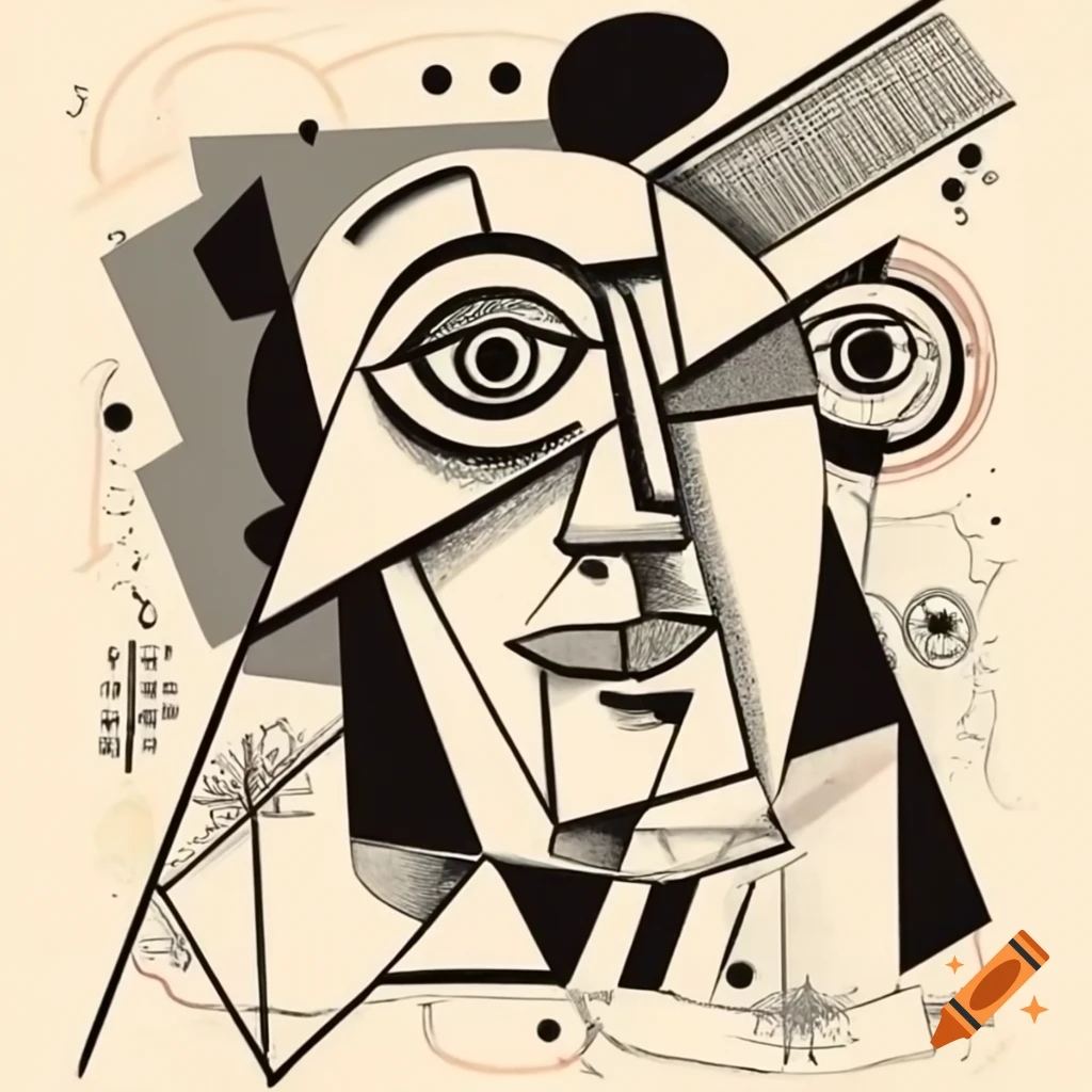 Cubist painting in Picasso's style with geometric shapes and bold lines ...