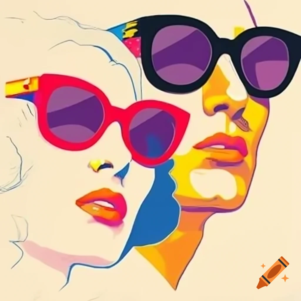 Andy Warhol-style pop art sunglasses in bright colors and grid format ...