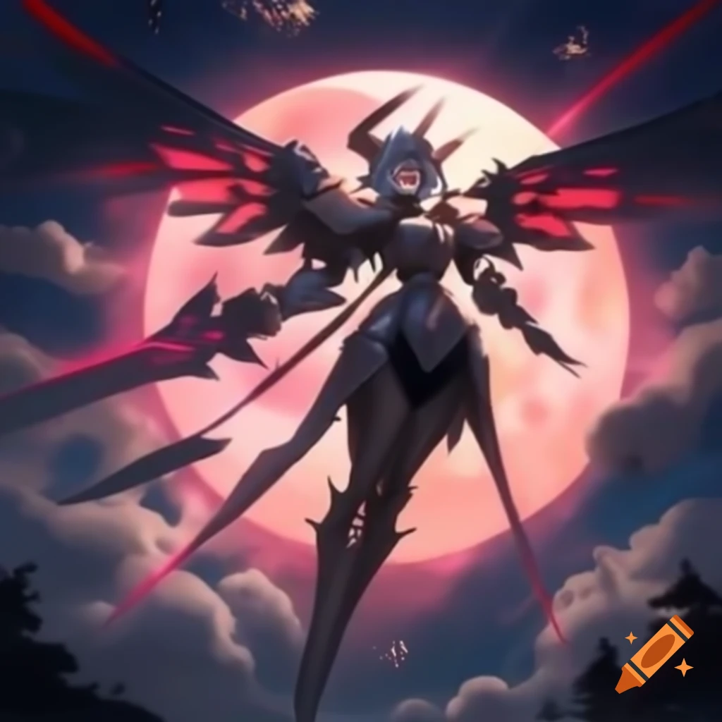 Anime siren knight in metallic armor with giant sword and stained glass ...