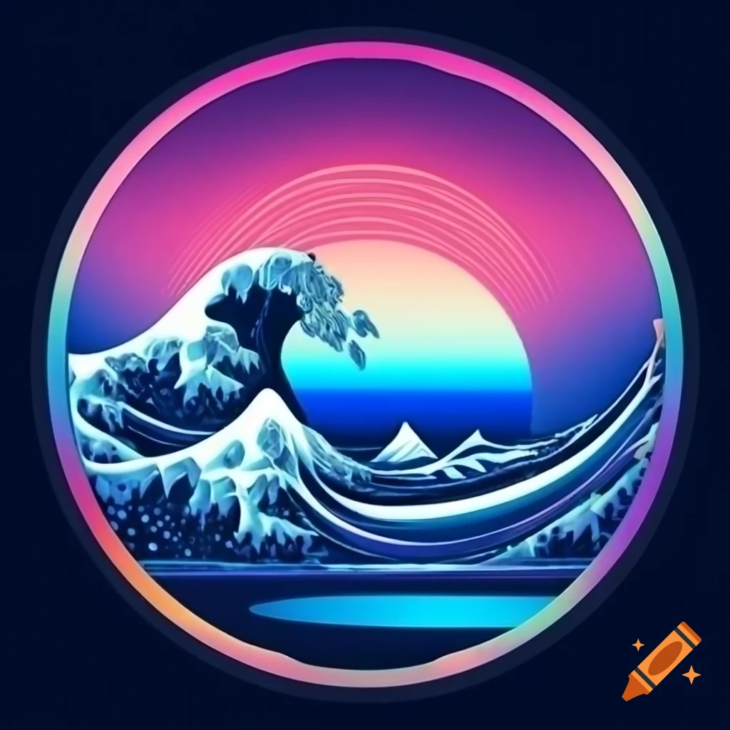 Retro wave design with geometric shapes in circular framing, 80s ...