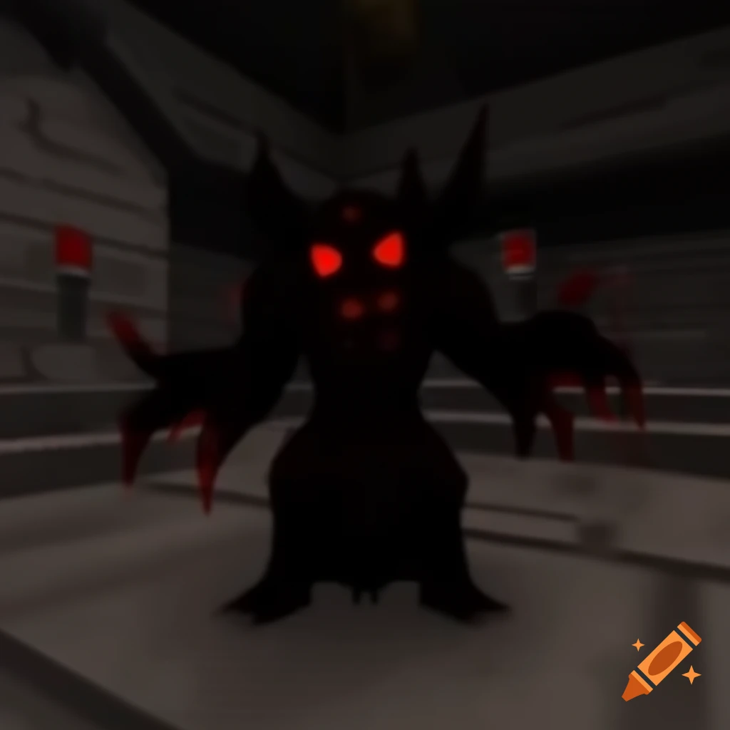 Shadow demon with red eyes in a dungeon, PS2 low-poly art style on Craiyon