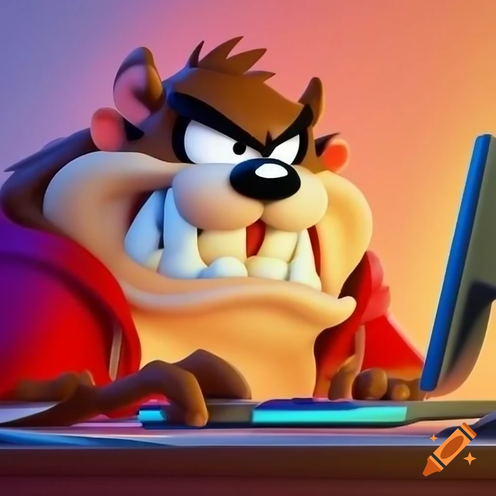 Taz character working on a computer on Craiyon