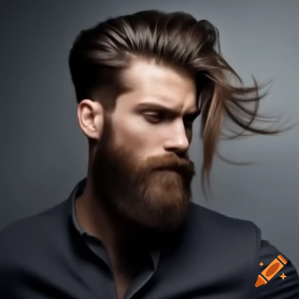 Handsome man in formal attire with a slope haircut and beard on Craiyon