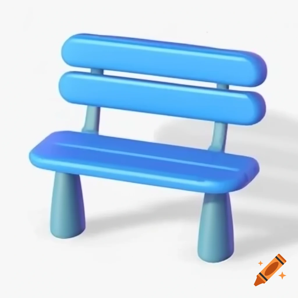 Blue cartoon park bench on white background on Craiyon