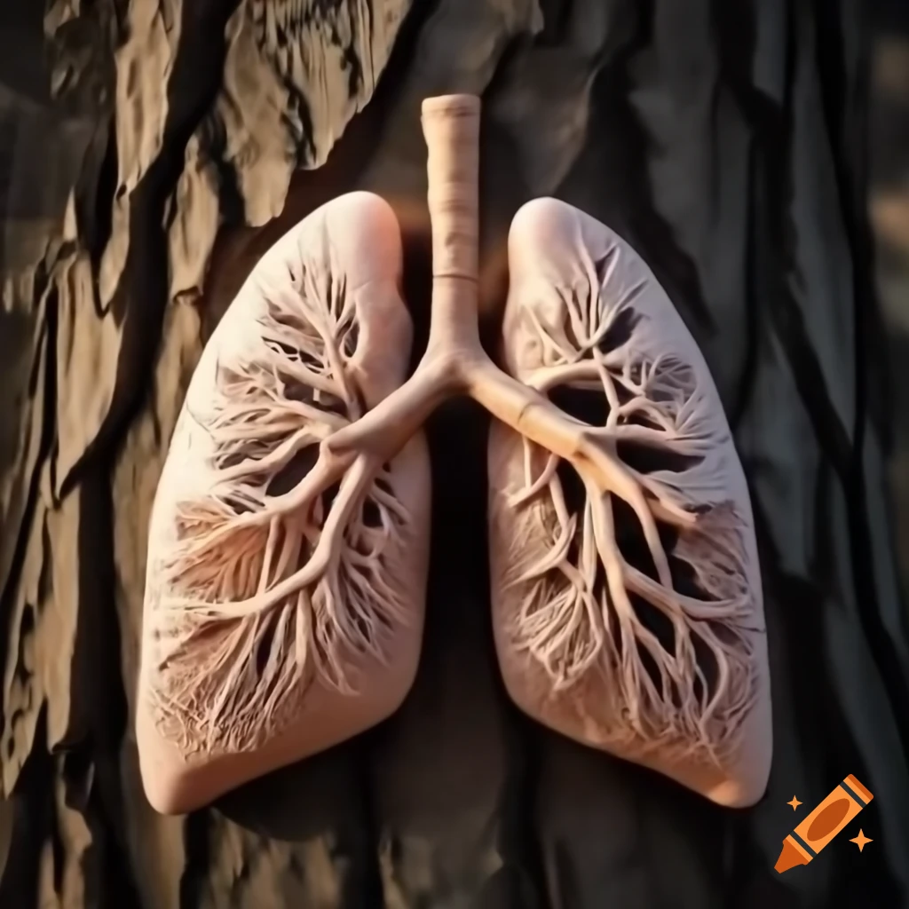 Desert landscape with dry tree resembling lungs and velcro sign reading ...