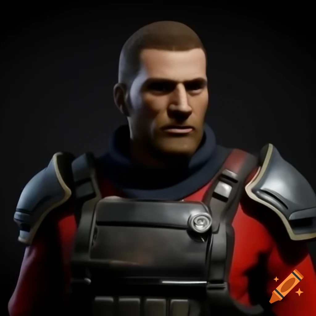 Antagonistic soldier in black and red military uniform and leather ...