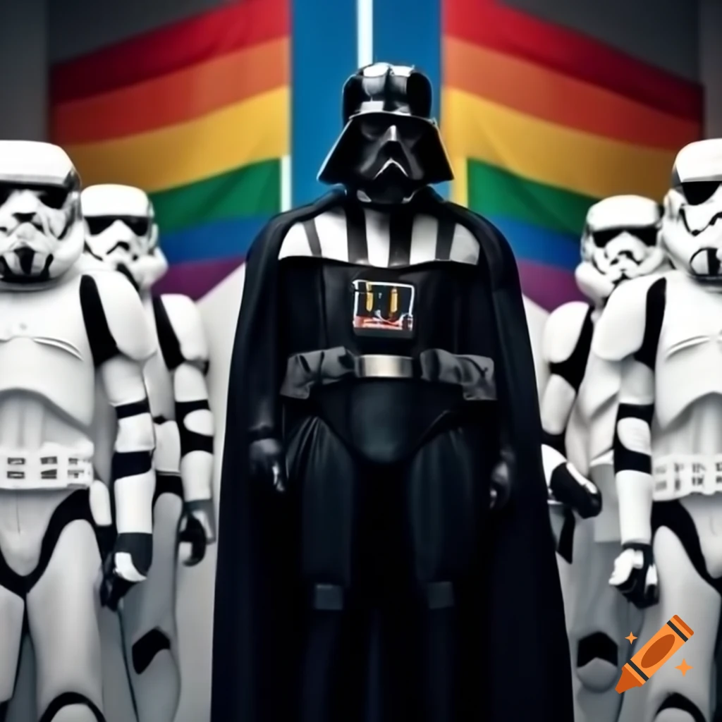 Darth Vader and stormtroopers holding rainbow pride flags on Craiyon