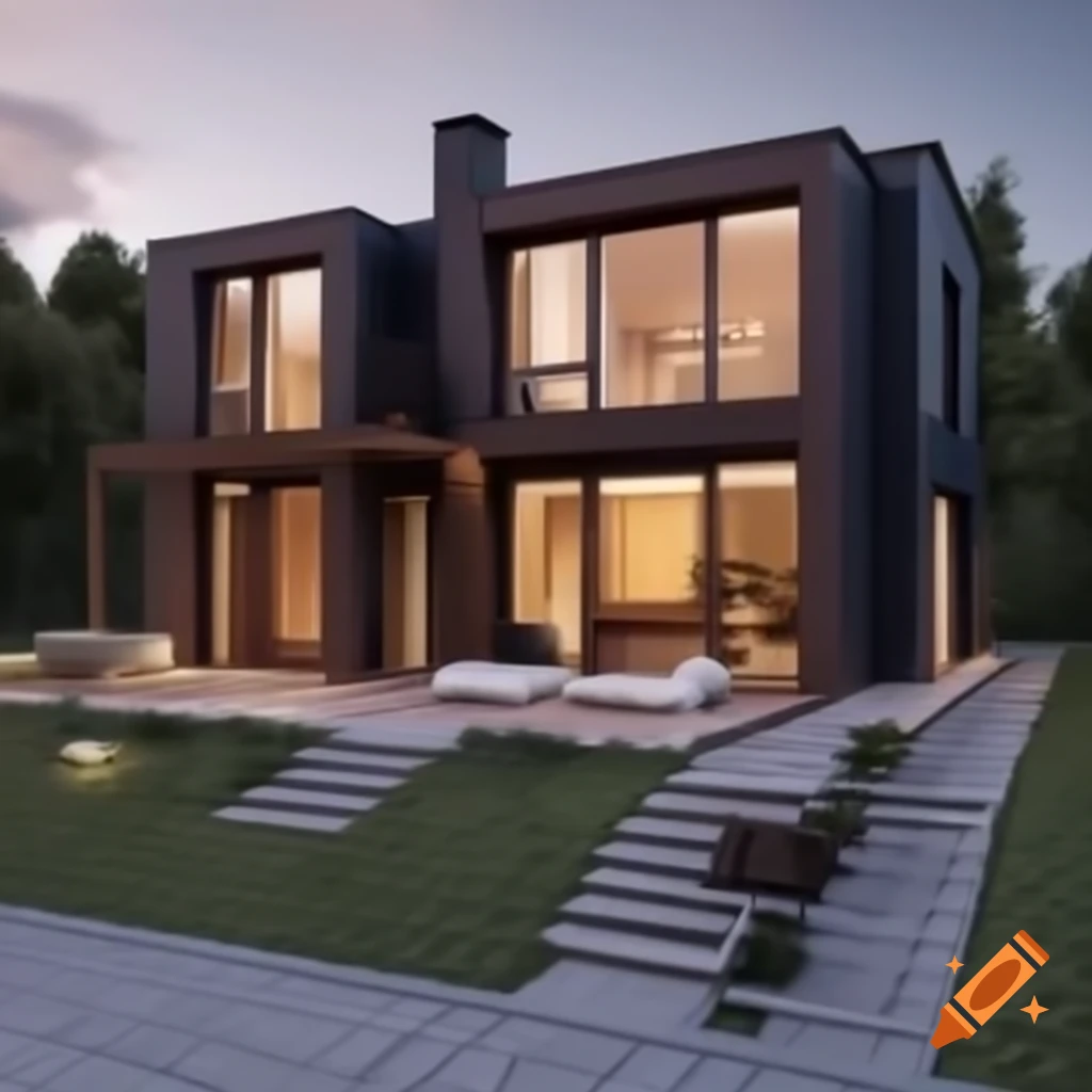 Realistic house design in podkova style with two bedroom layout on Craiyon