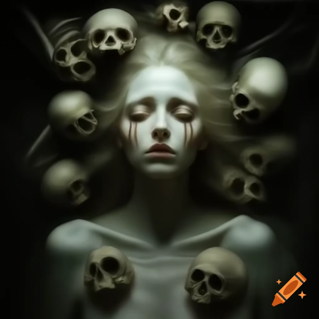 Gothic portrait of an ethereal woman with pale skin and dreamy eyes on ...