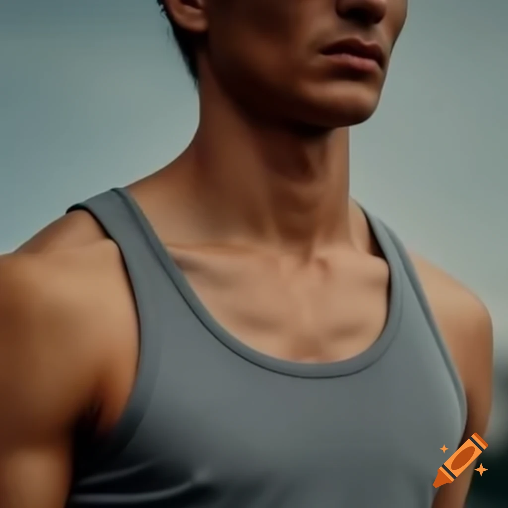 Close-up of male torso in grey tank top on Craiyon