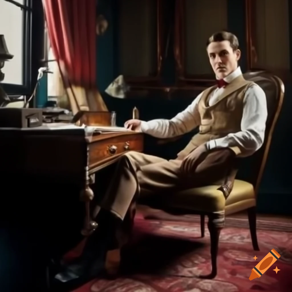 Luxurious 1920s office with corpulent man at elegant desk on Craiyon