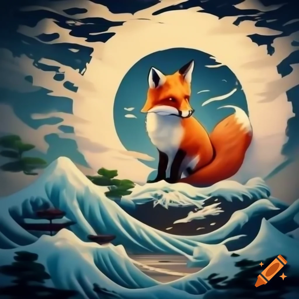 Fox surrounded by smoke and waves on Craiyon