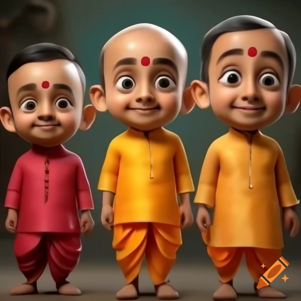 Indian characters wearing dhoti and kurta in 'T' pose on Craiyon