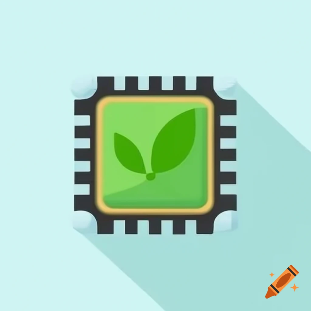 Computer chip with green leaf representing technology and nature on Craiyon
