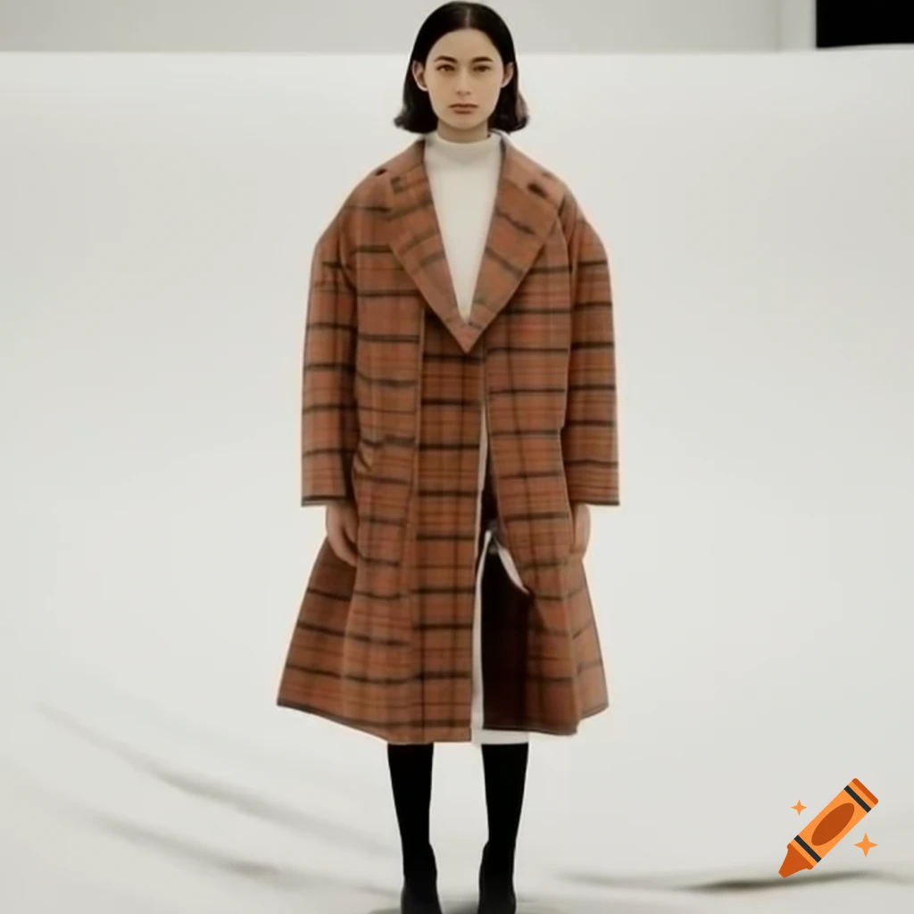 Fashionable young woman in plaid coat and tailored outfit inspired by ...