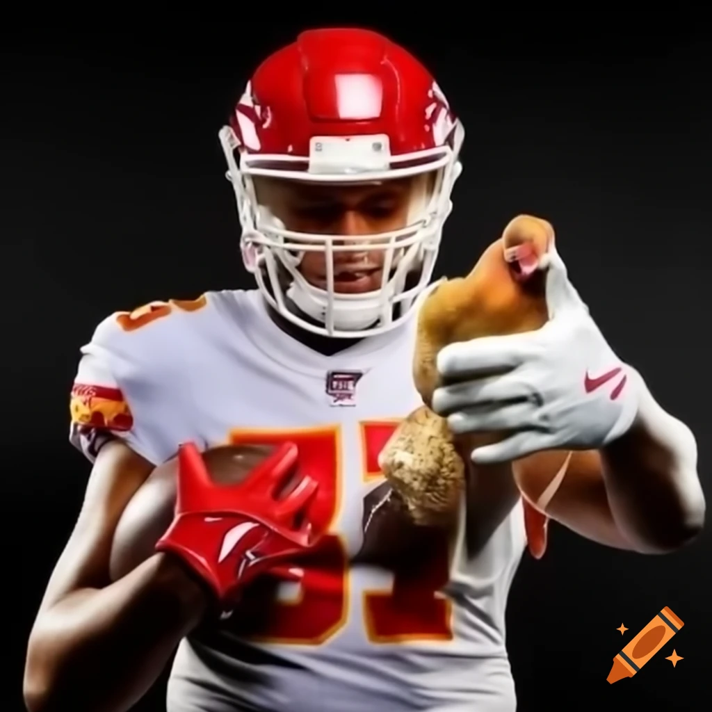 Football player in Kansas City Chiefs uniform humorously holding a ...