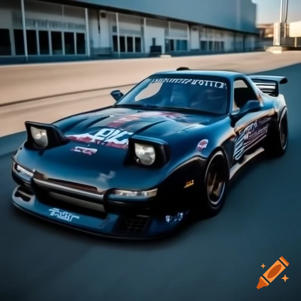 Mazda RX7 featuring Zoroastrian themed paint job on Craiyon