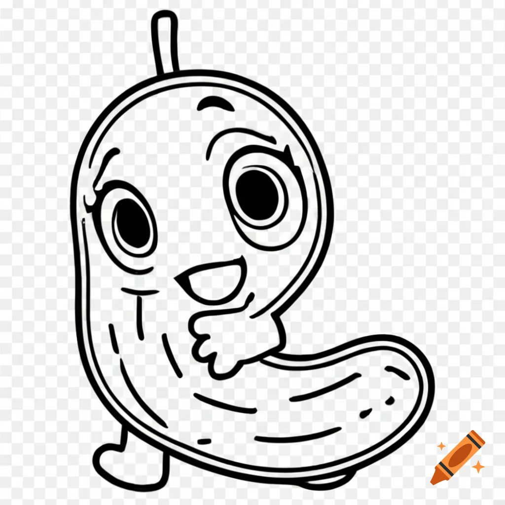 Tiny baby pickle character in black and white line drawing for coloring ...