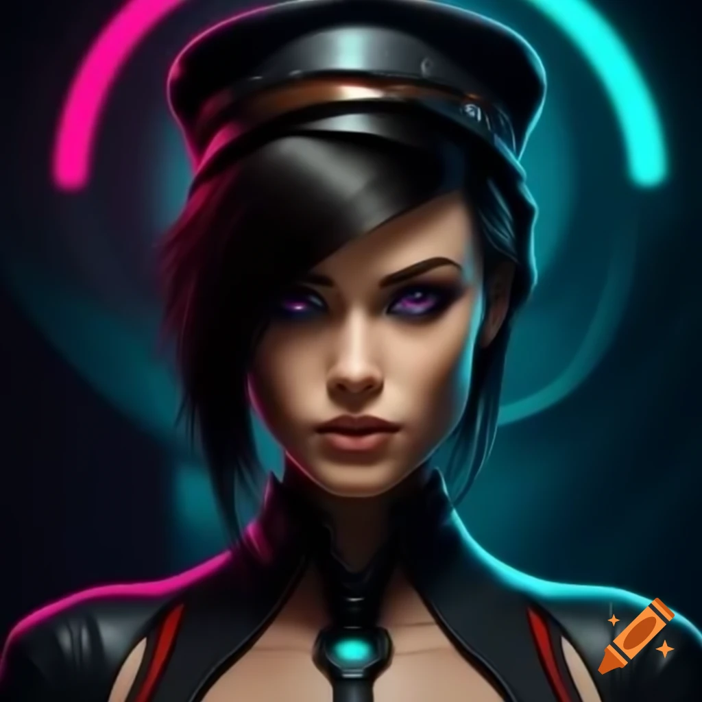 Cyberpunk woman in futuristic waitress uniform on Craiyon
