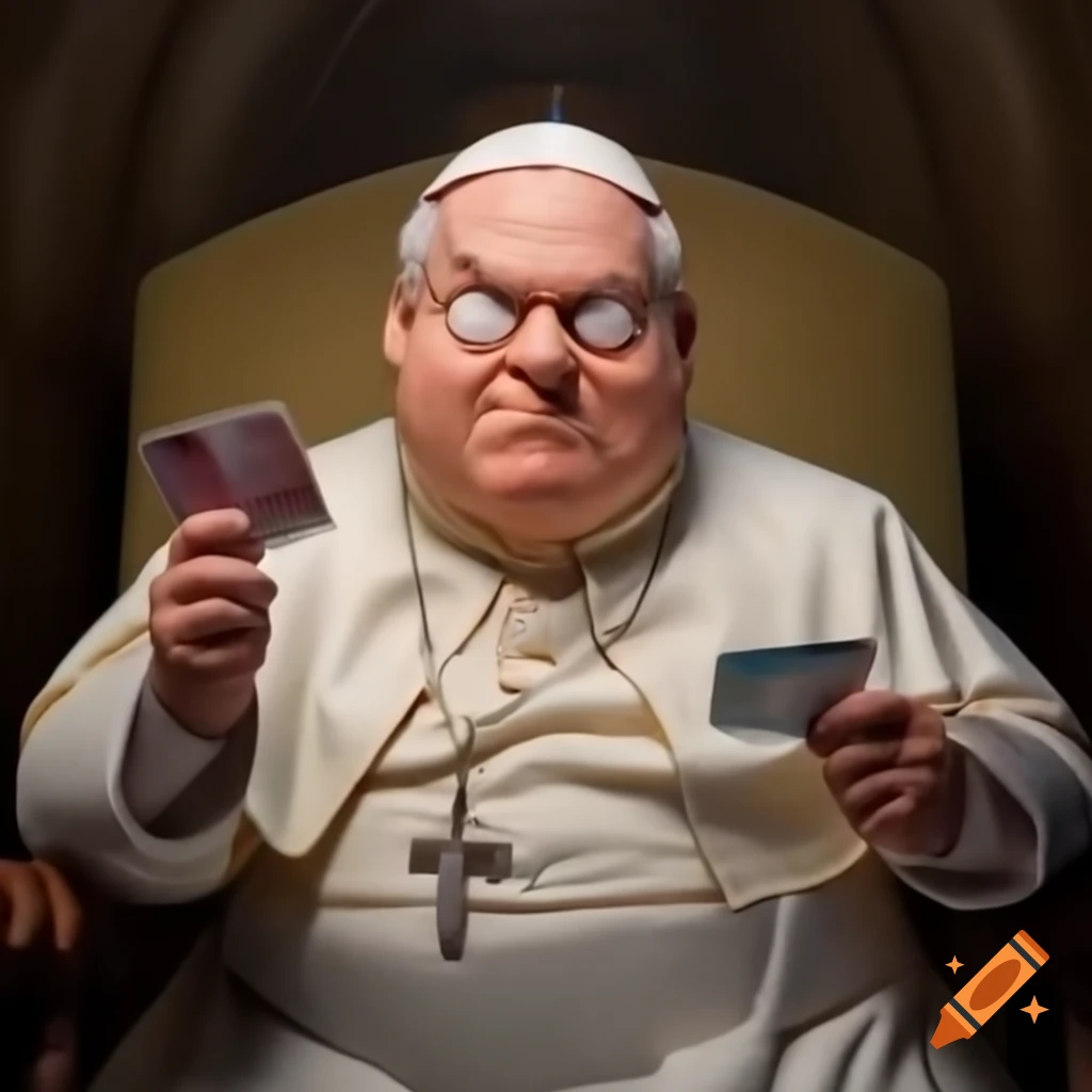 Cartoon character Peter Griffin as pope with chains and credit cards on ...