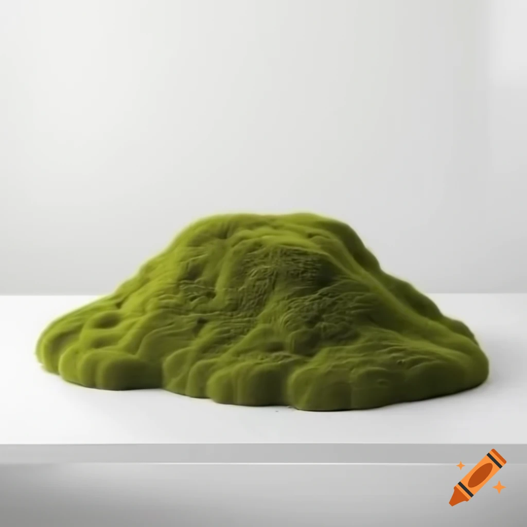 Large abstract moss mound with flat top on white background for display ...