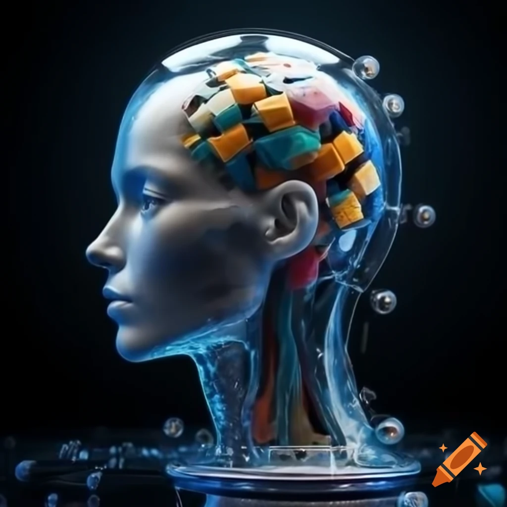 Hyper realistic android head made of translucent ceramic glass on Craiyon