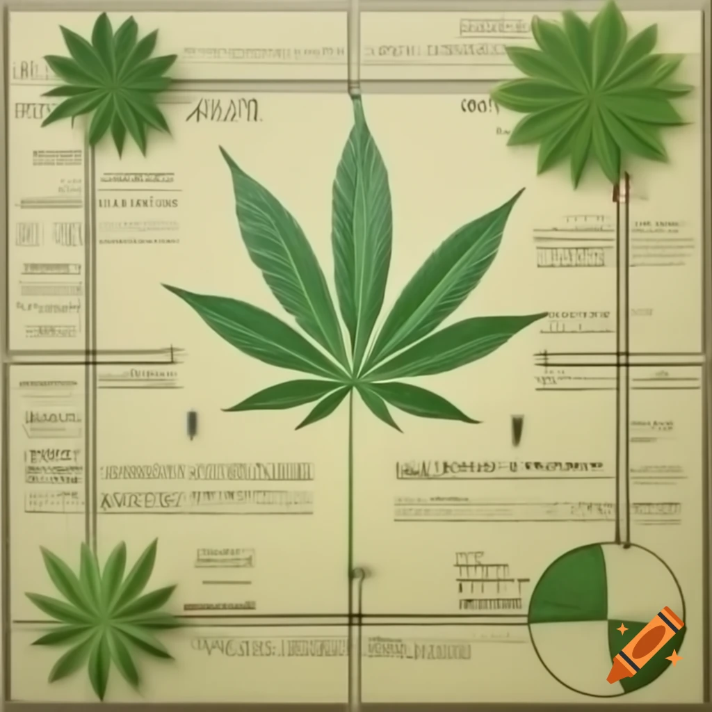 Detailed labeled diagram of cannabis leaf structure on Craiyon