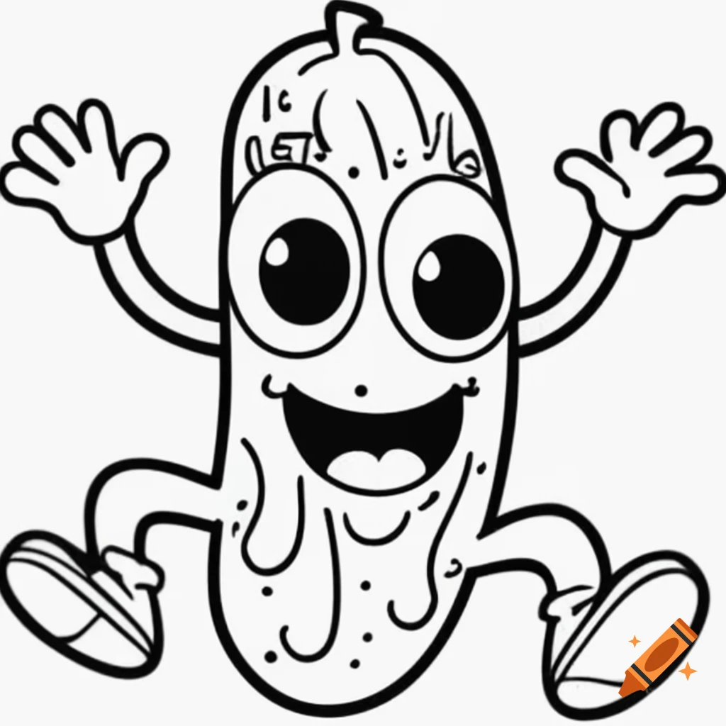 Cheerful cartoon pickle outline with sparkly eyes, joyful pose for ...