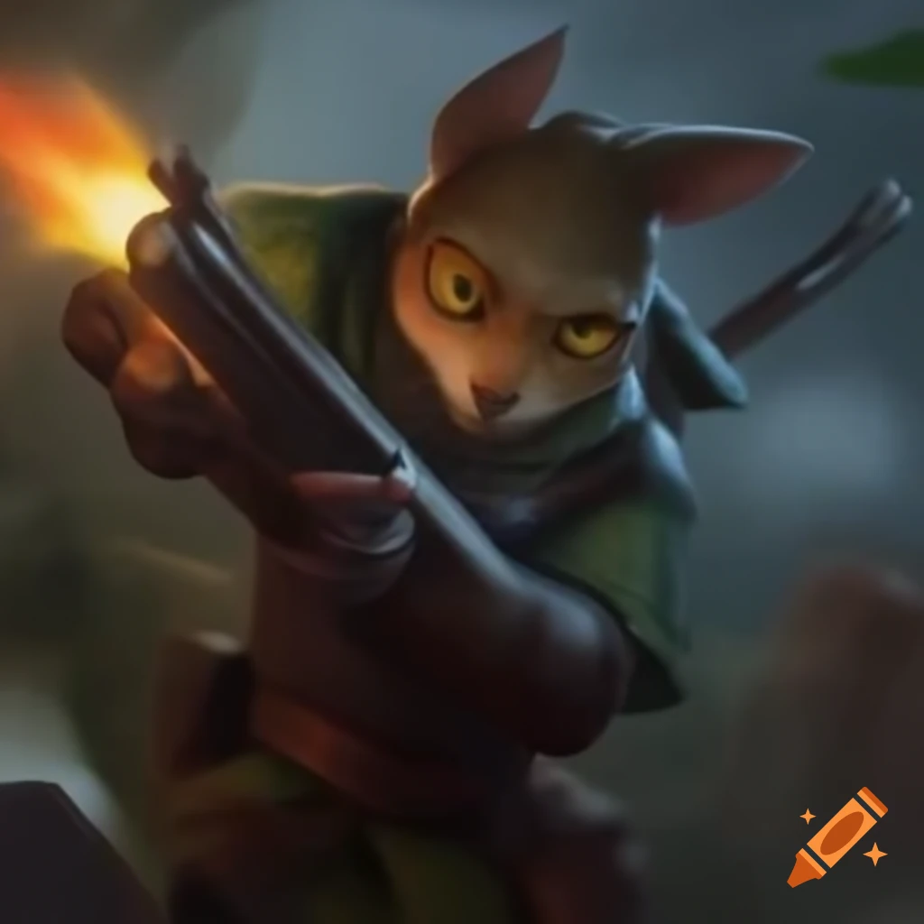 Mouse in carapace armor aiming a musket rifle on Craiyon