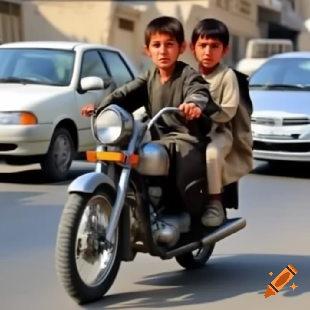 Boys riding motorcycles in the city of Kabul, Afghanistan on Craiyon