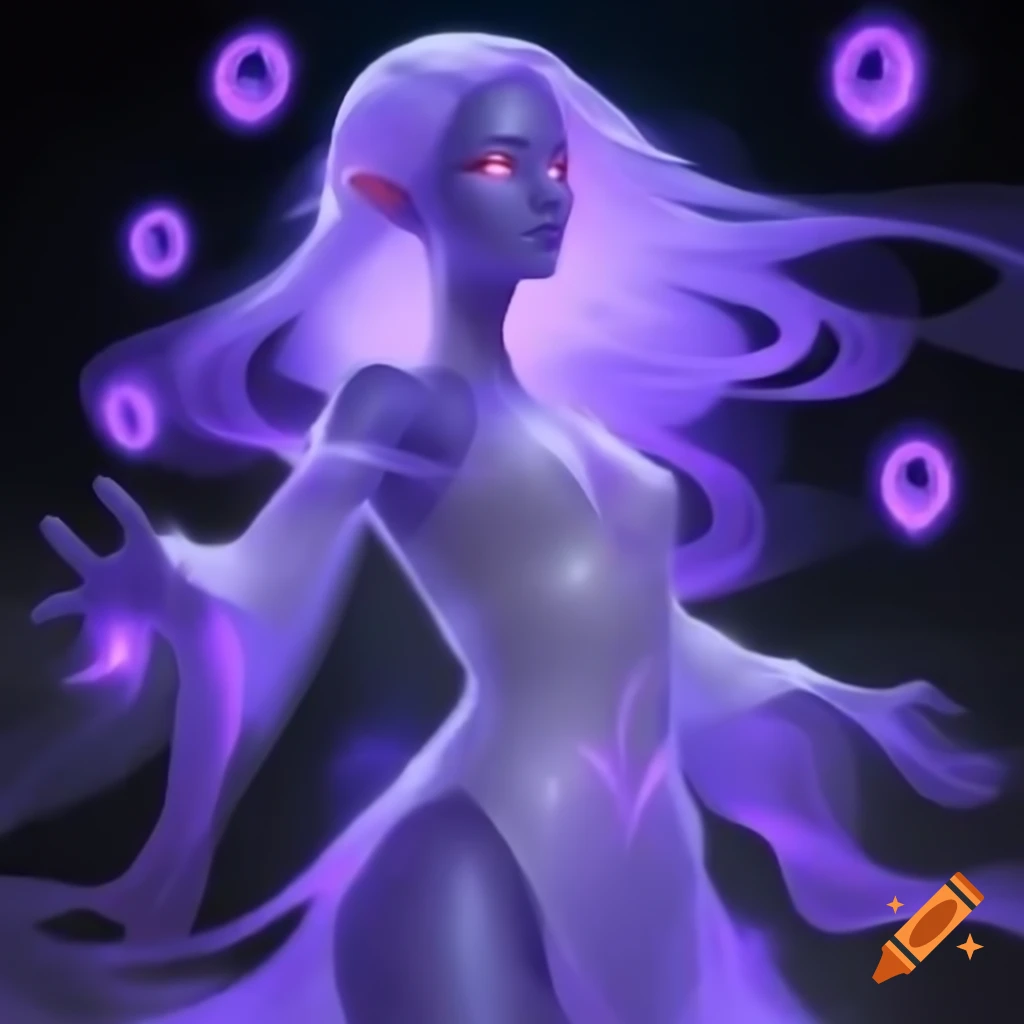 Ethereal psychic entity with humanoid form and glowing lavender eyes on Craiyon