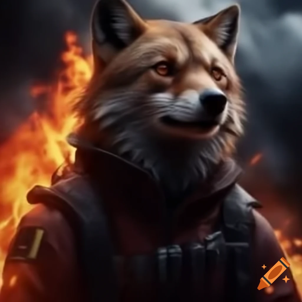 Fox surrounded by flames, dramatic scene on Craiyon