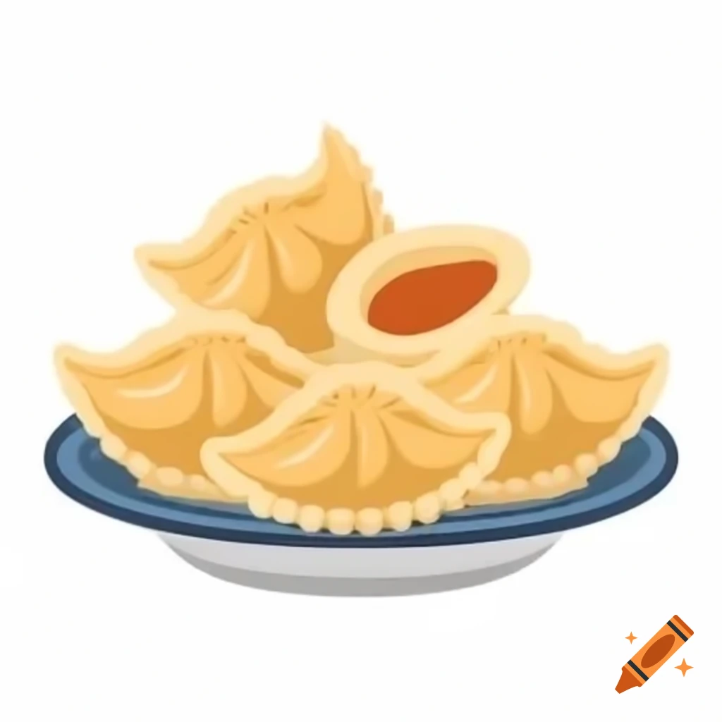 Side view of wonton dumplings on a plate in flat design on Craiyon