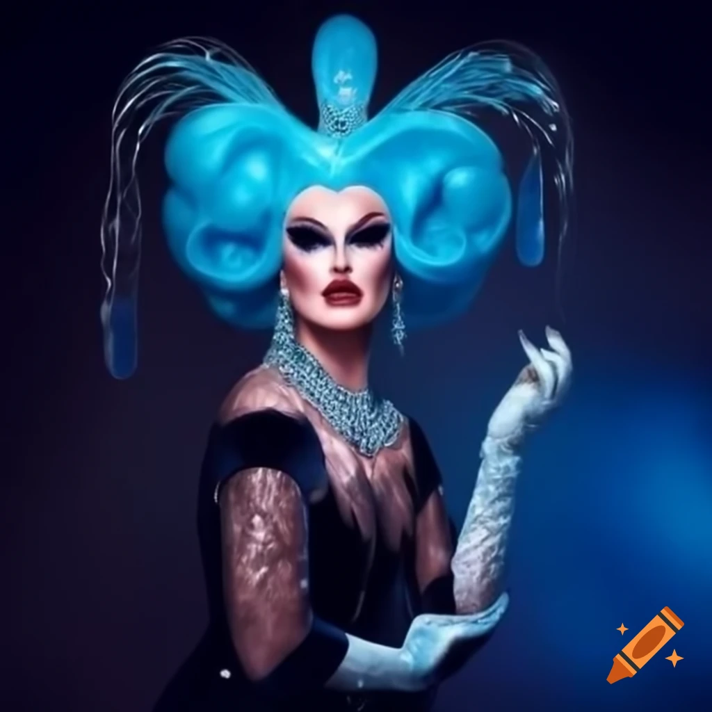 Ice queen themed drag look featuring regal velvet dress with ice ...