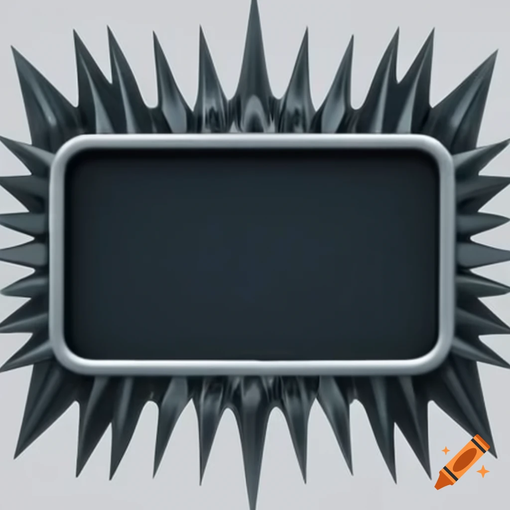 Dark gray rectangle with chrome Y2K neo-tribal shapes and round spikes ...