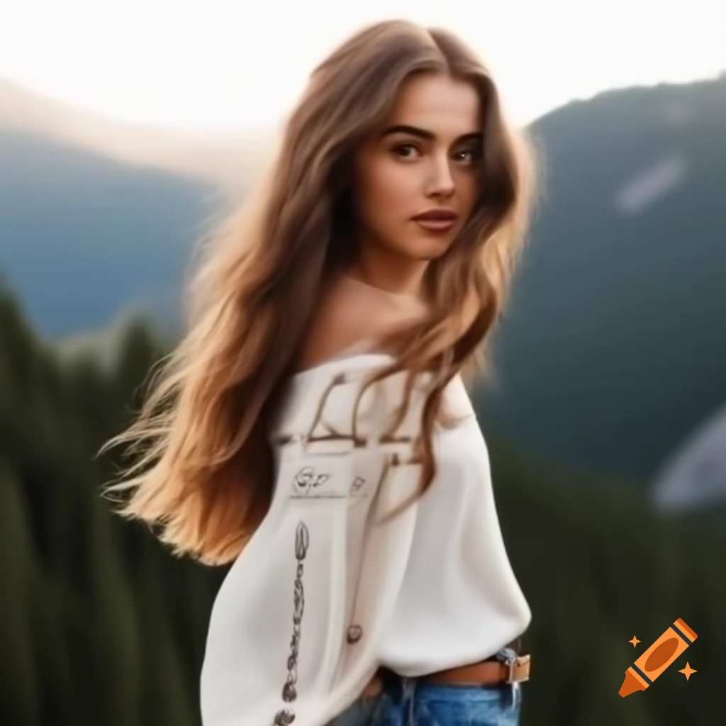 Portrait of a young woman with Eastern European features and warm hazel ...