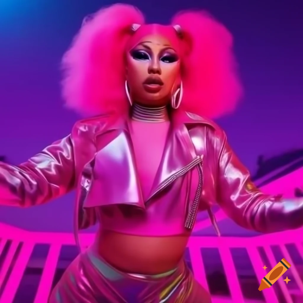 Neon hot pink promotional look for drag queen Bang Bang Boom, featuring metallic jacket and ...
