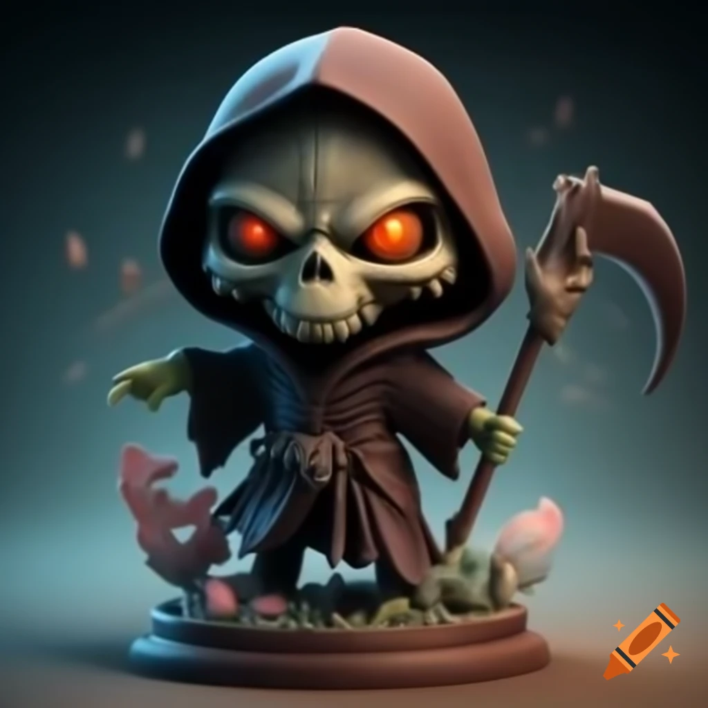 Chibi grim reaper character in low-poly style for mobile game on Craiyon