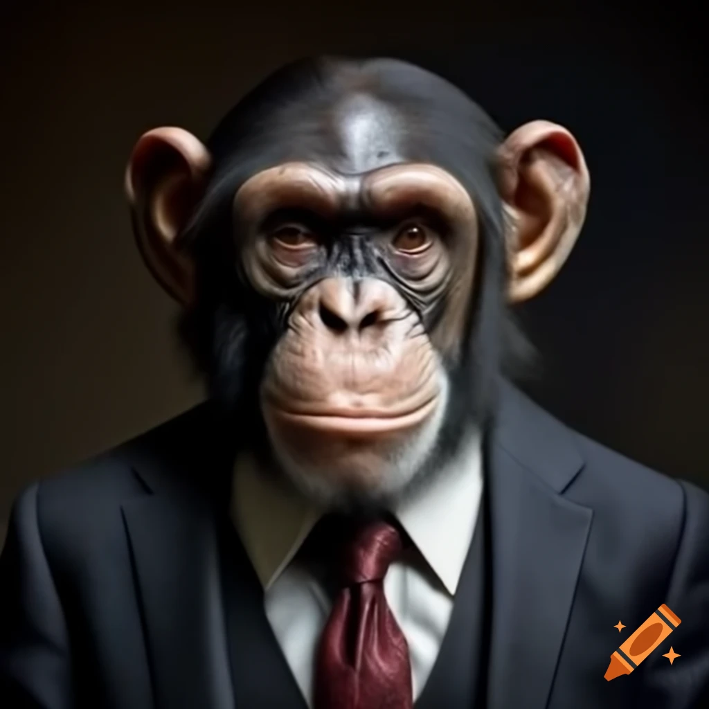 Chimpanzee in a suit showcasing playful elegance on Craiyon