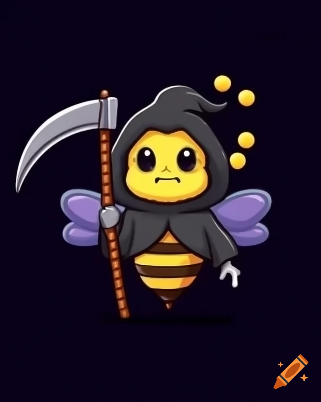 Cartoon bee grim reaper with scythe made of honey dipper, cute and ...