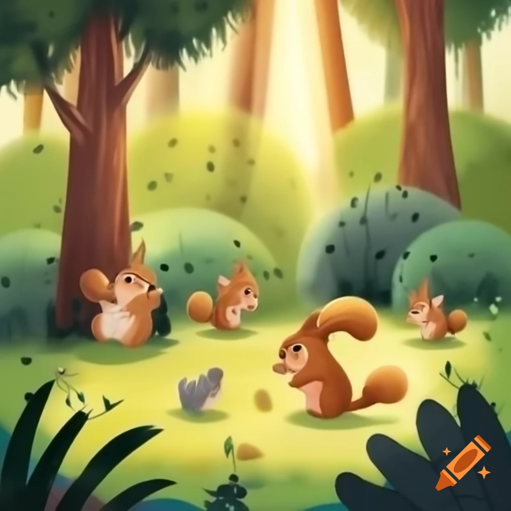Small animals walking away from confused bunny in colorful forest on ...