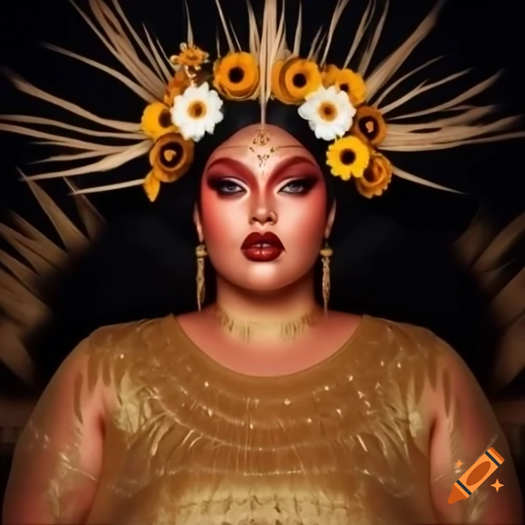 Cinna Buns drag queen inspired by Roman goddess Ceres, showcasing abundance and curvy fashion on ...
